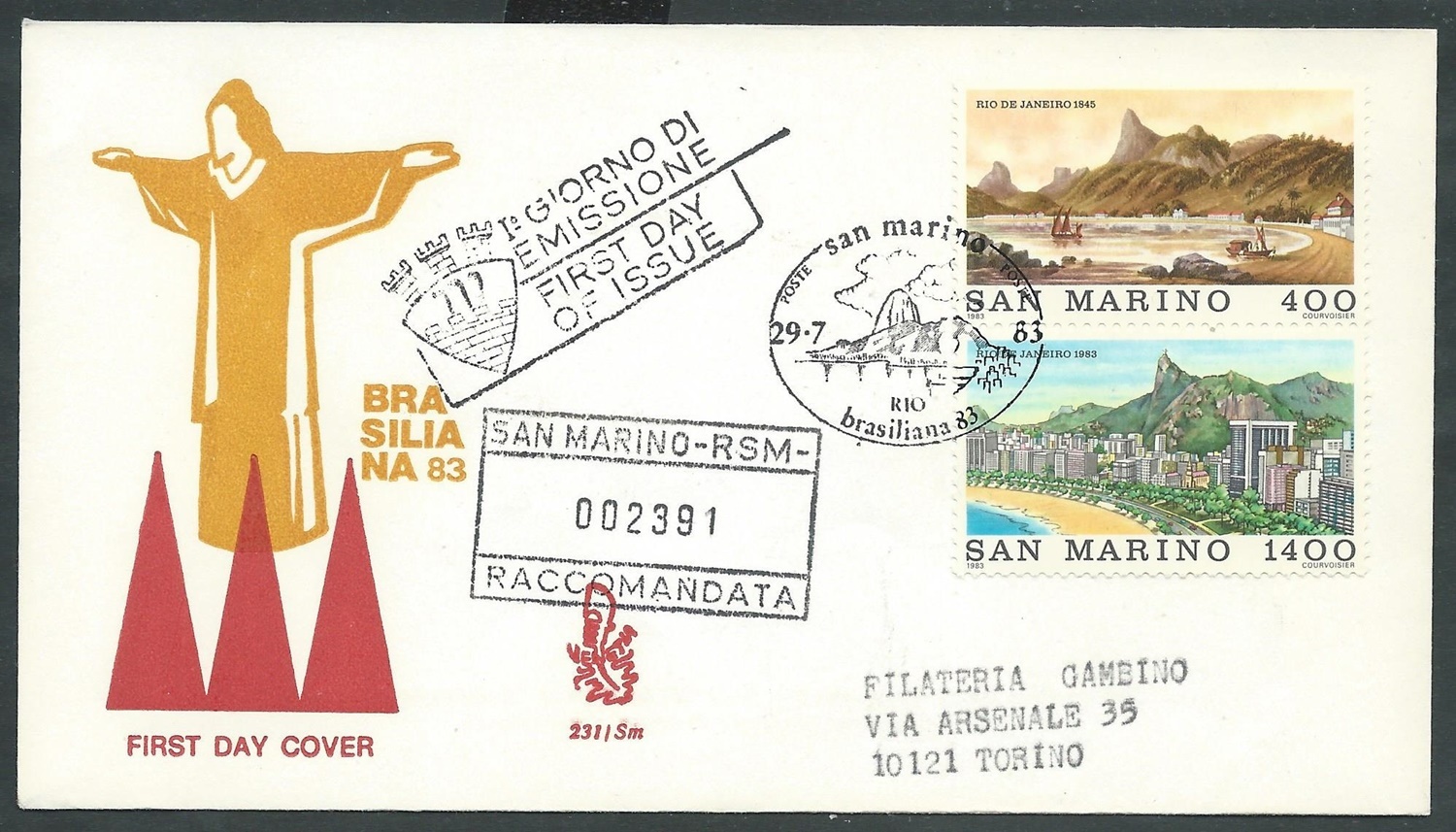 1983 San Marino Fdc Venetia 231 Rio De Janeiro Timbro Di Arrivo - Bg-5