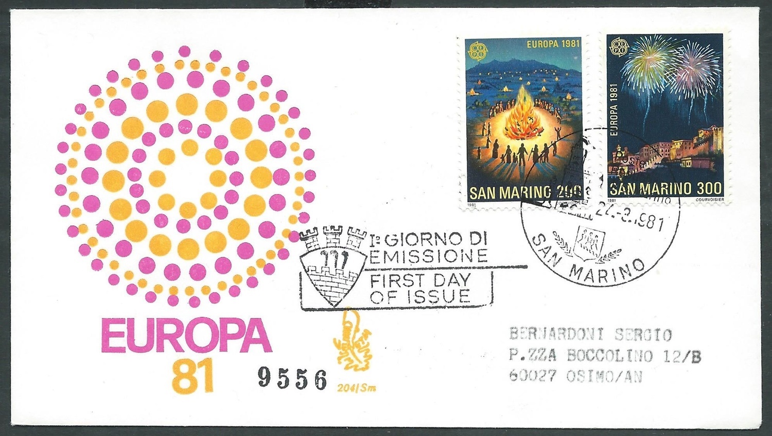 1981 San Marino Fdc Venetia 204 Europa Timbro Di Arrivo - Bg-3