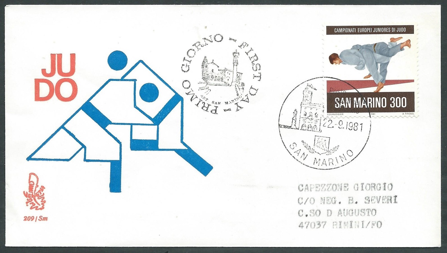 1981 San Marino Fdc Venetia 209 Europei Judo No Timbro Di Arrivo - Bg