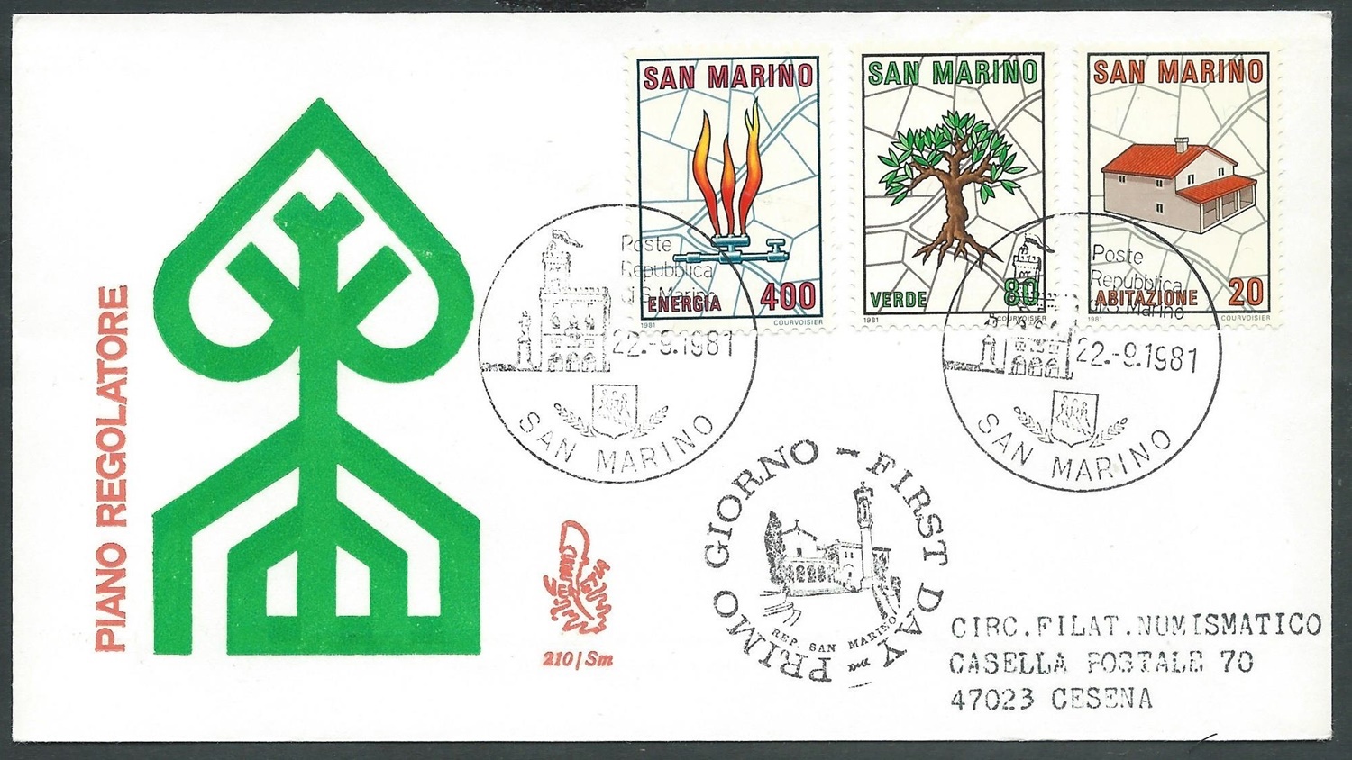 1981 San Marino Fdc Venetia 210 Piano Regolatore No Timbro Di Arrivo - Bg